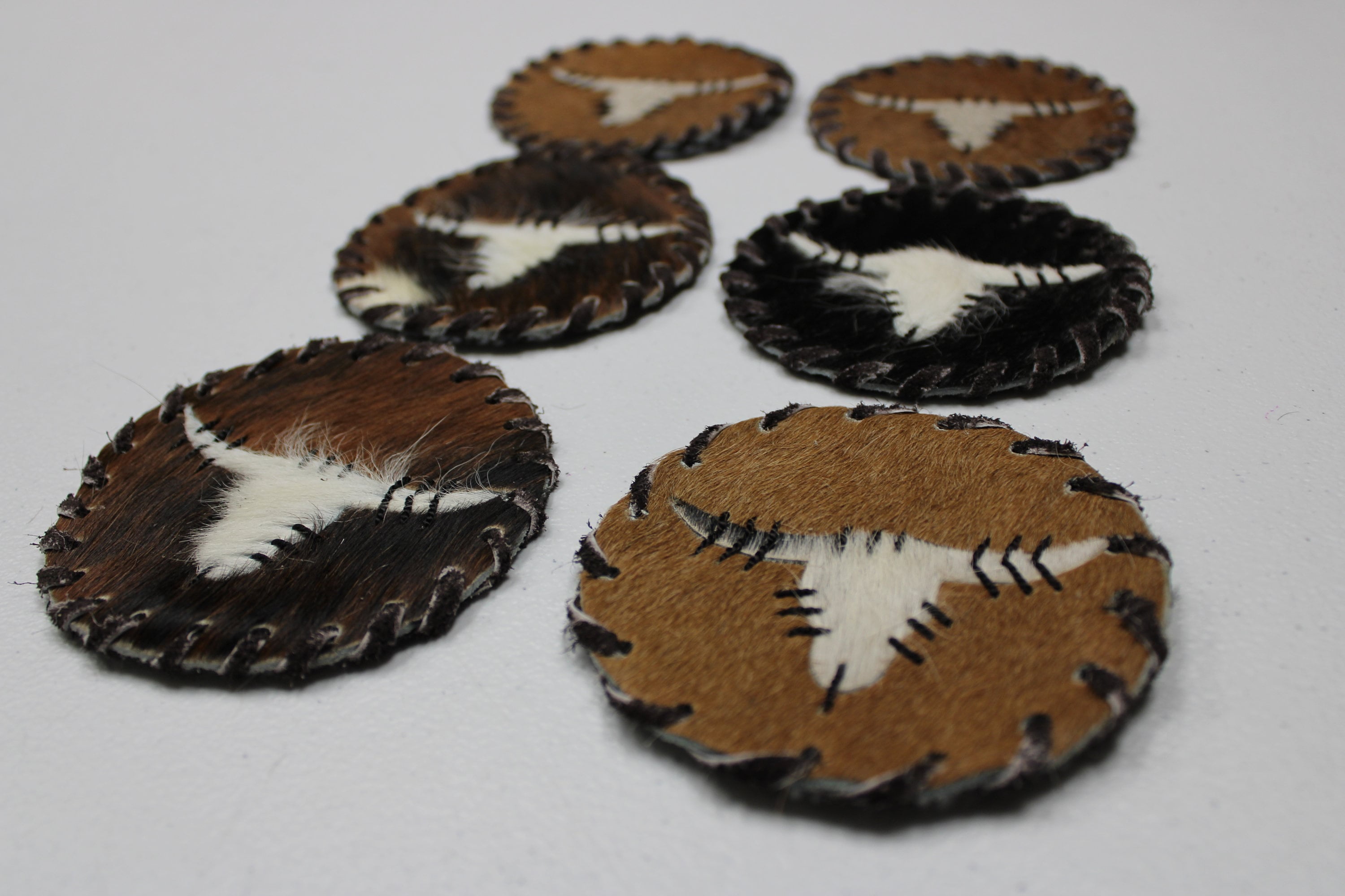 Cowhide Coaster Longhorn Assorted - Size (4 Inches or 10 CM) - Genuine ...