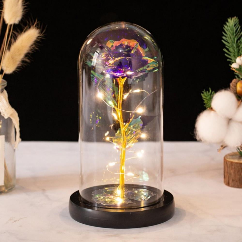 Artificial Rose Flower Valentine's Day Rose in Glass Dome with LED ...