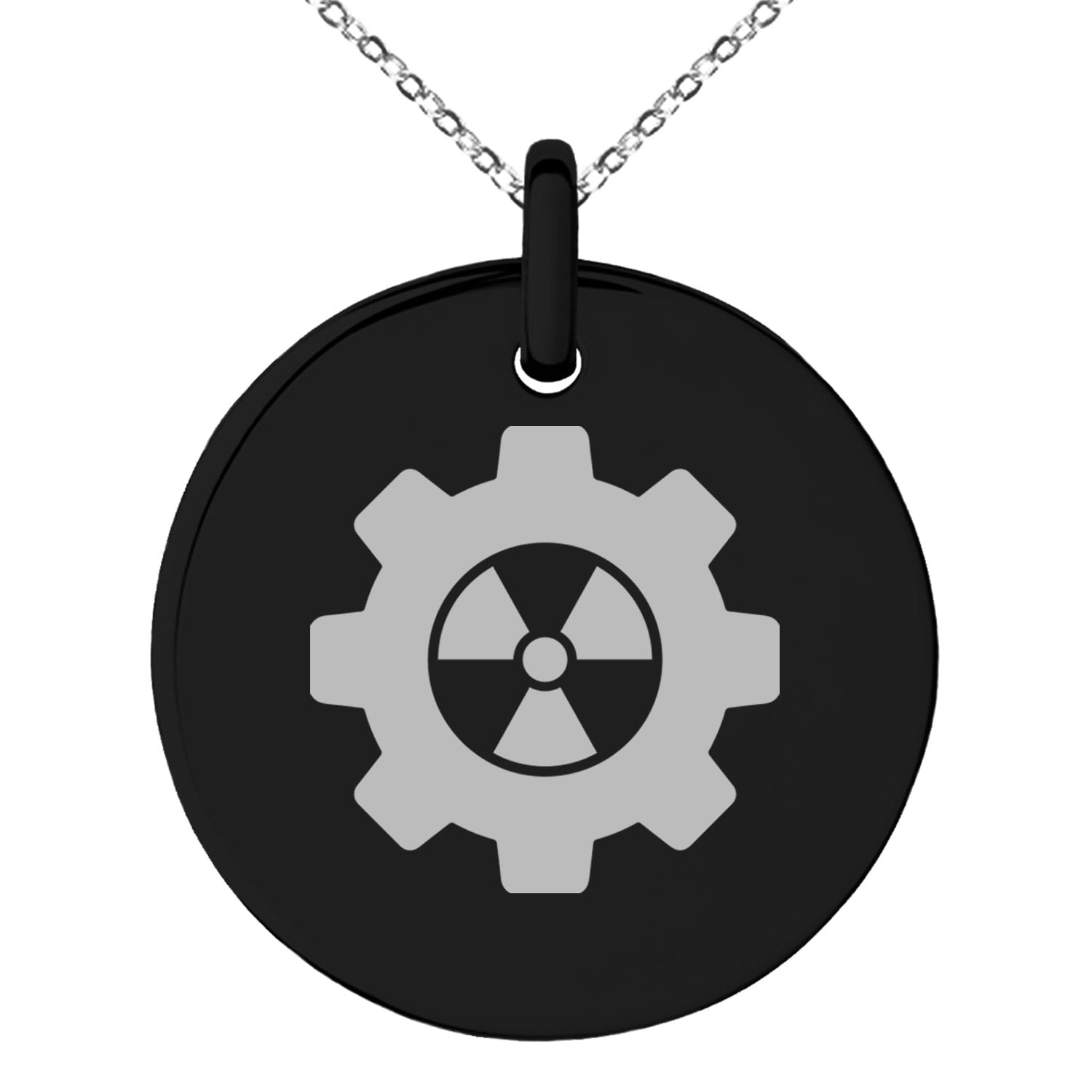 Stainless Steel Radioactive Gear Engraved Small Medallion Circle Charm ...