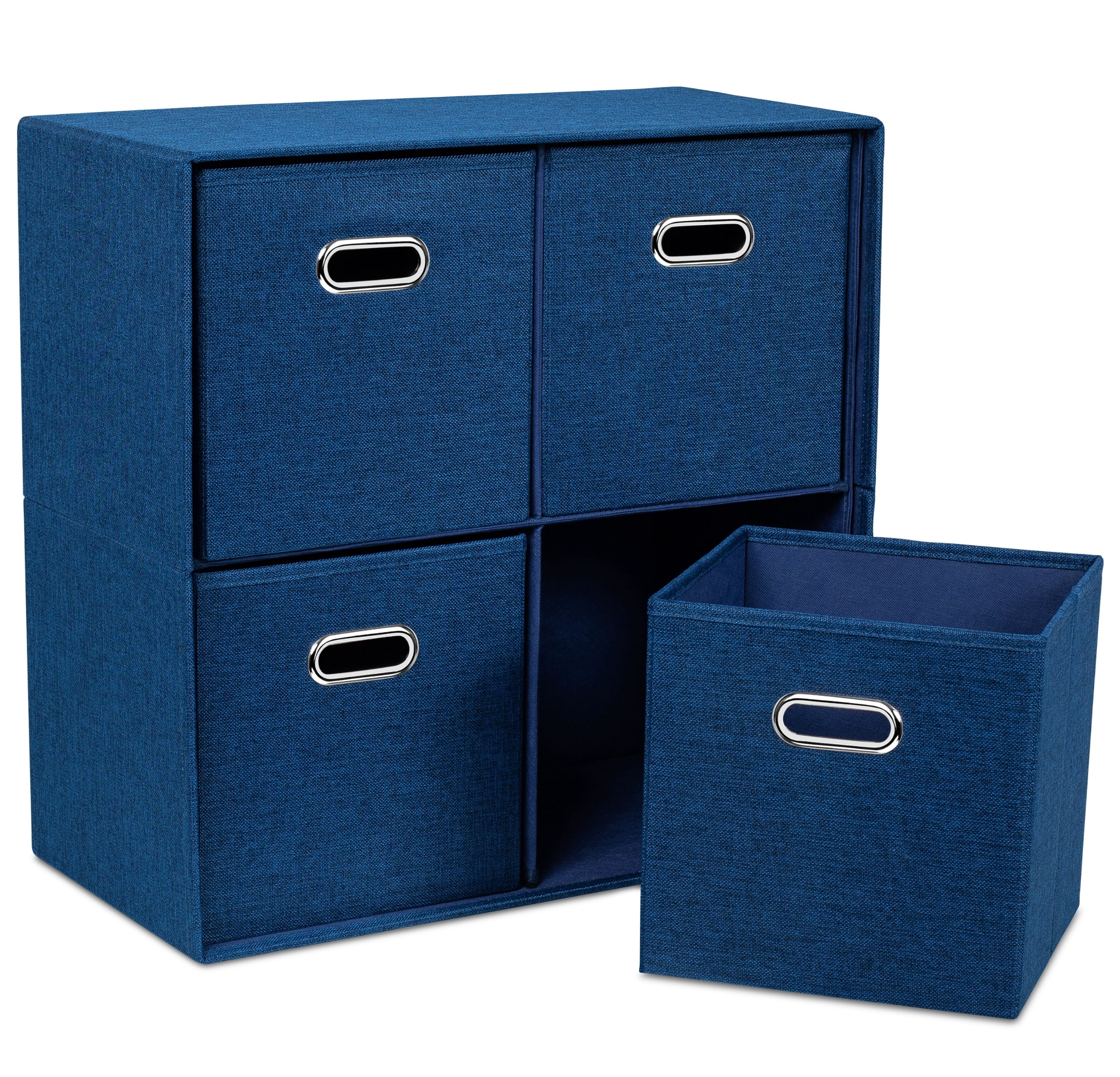 BirdRock Home Navy Linen Cube Organizer Shelf with 4 Storage Bins ...