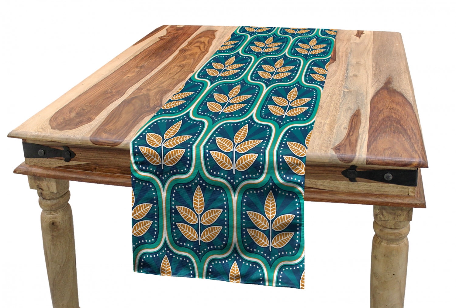 Leaves Table Runner, Continuous Botanical Pattern with Leafy Branches ...