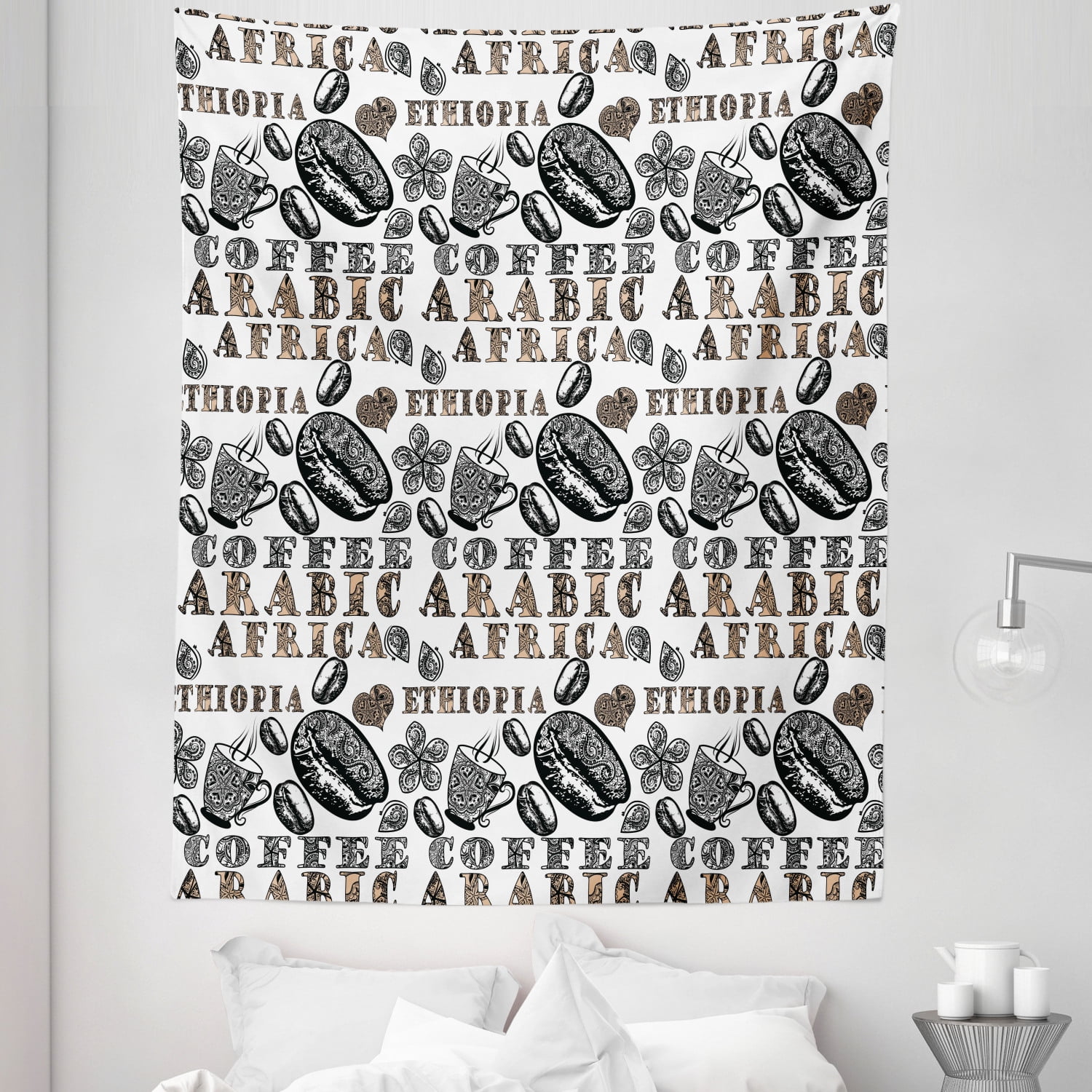 Ethnic Tapestry, Coffee Beans with Ornamental Words Ethiopians Pattern ...