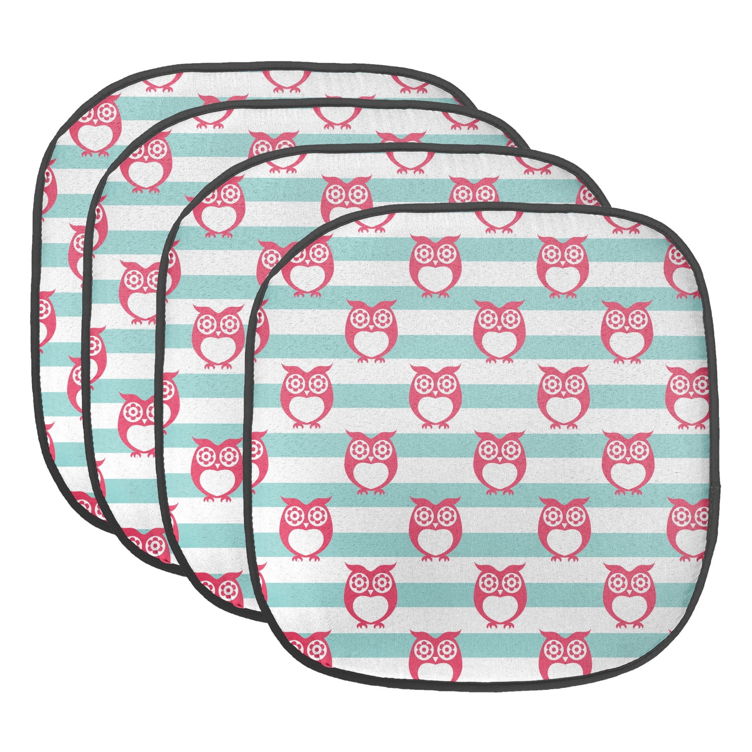 Owl Chair Seating Cushion Set of 4, Large Flower Eyed Owls Pattern ...