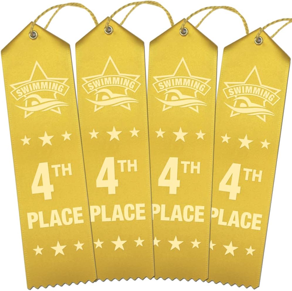 swimming 4th place ribbons – 100 yellow ribbons with card & string ...