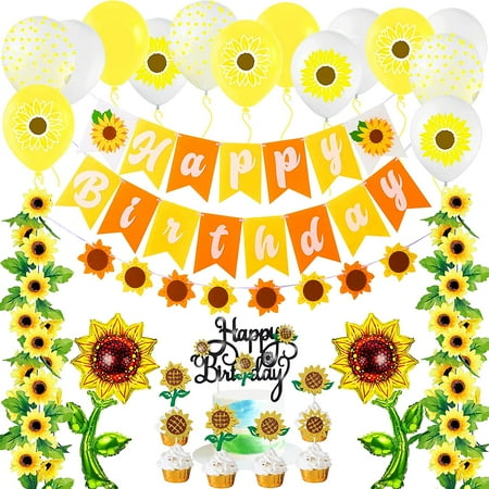 Sunflower Theme Party Decoration,Sunflower Happy Birthday Felt Banner ...