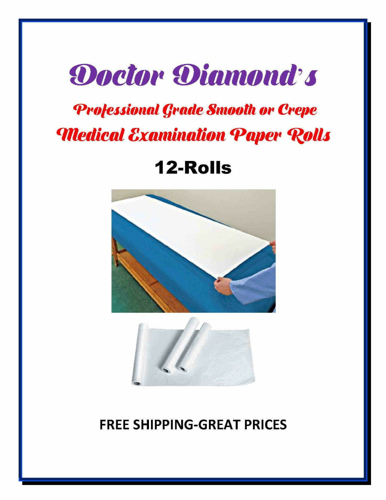 Dr.Diamonds Exam Table Paper 12 Rolls 225ft Smooth/125ft Crepe Rolls ...