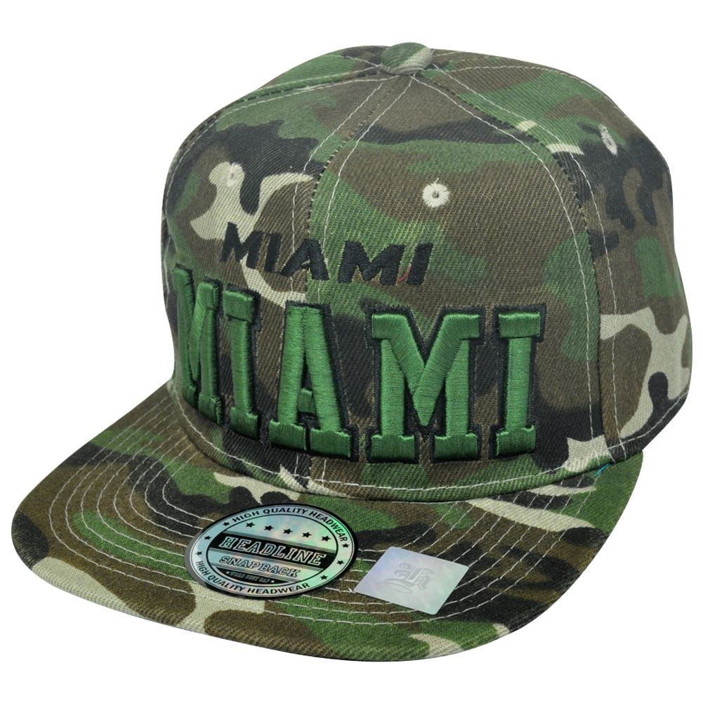 Miami Camouflage Camo Pattern Flat Bill Snapback City Florida MIA Hat ...