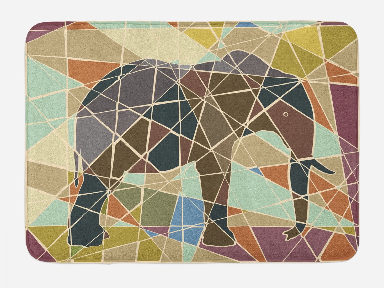 Elephant Bath Mat, Mosaic Design African Animal in Soft Colors Wildlife ...