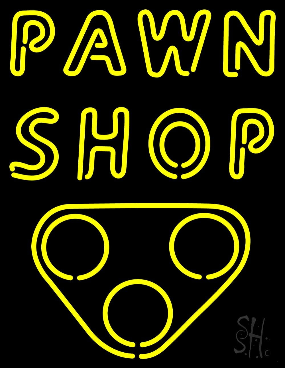 Double Stroke Pawn Shop LED Neon Sign 15 x 19 - inches, Black Square ...