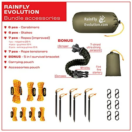 Rain Fly EVOLUTION 10x10 Lightweight Survival Camping Tarp; 100% ...