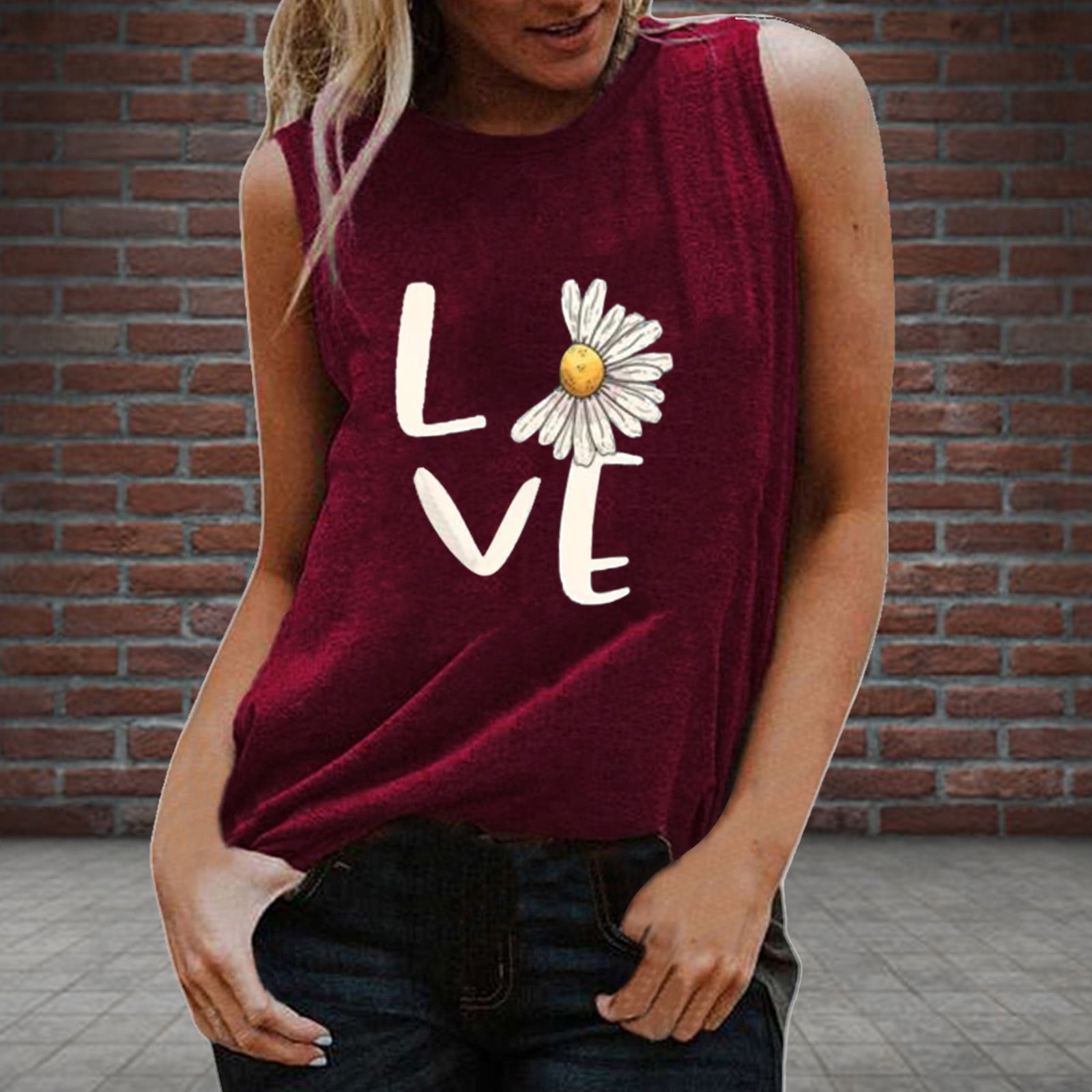Graphic Shirt for Women Funny Floral Print Sleeveless Cute Juniors Tops ...