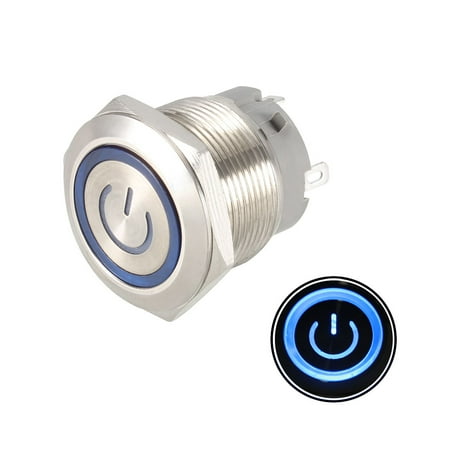 Latching Metal Push Button Switch Flat Head 22mm Mounting Dia 1NO 12V ...