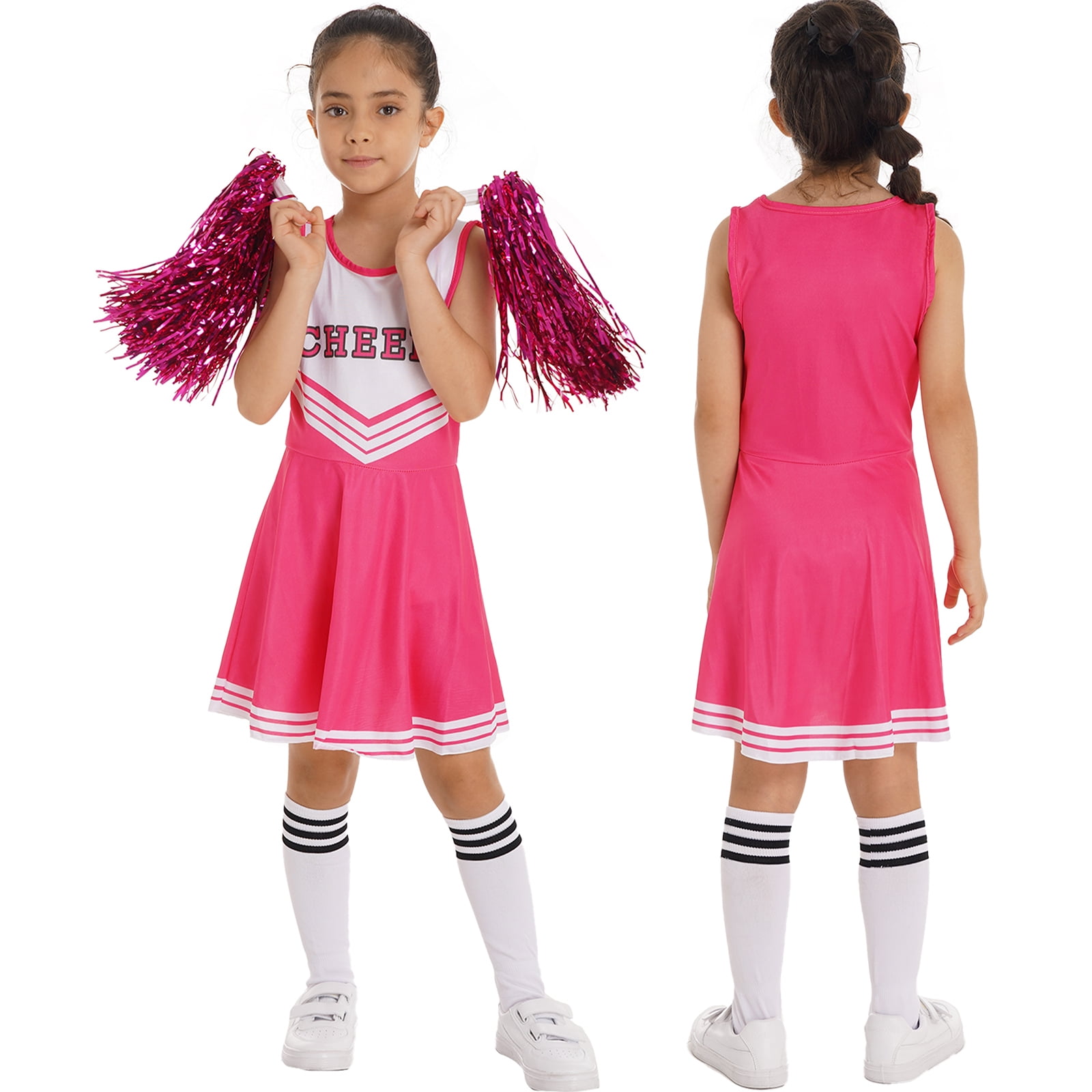 TiaoBug Kids Girls Cheerleading Costume Tank Pleated Dress Knee High ...