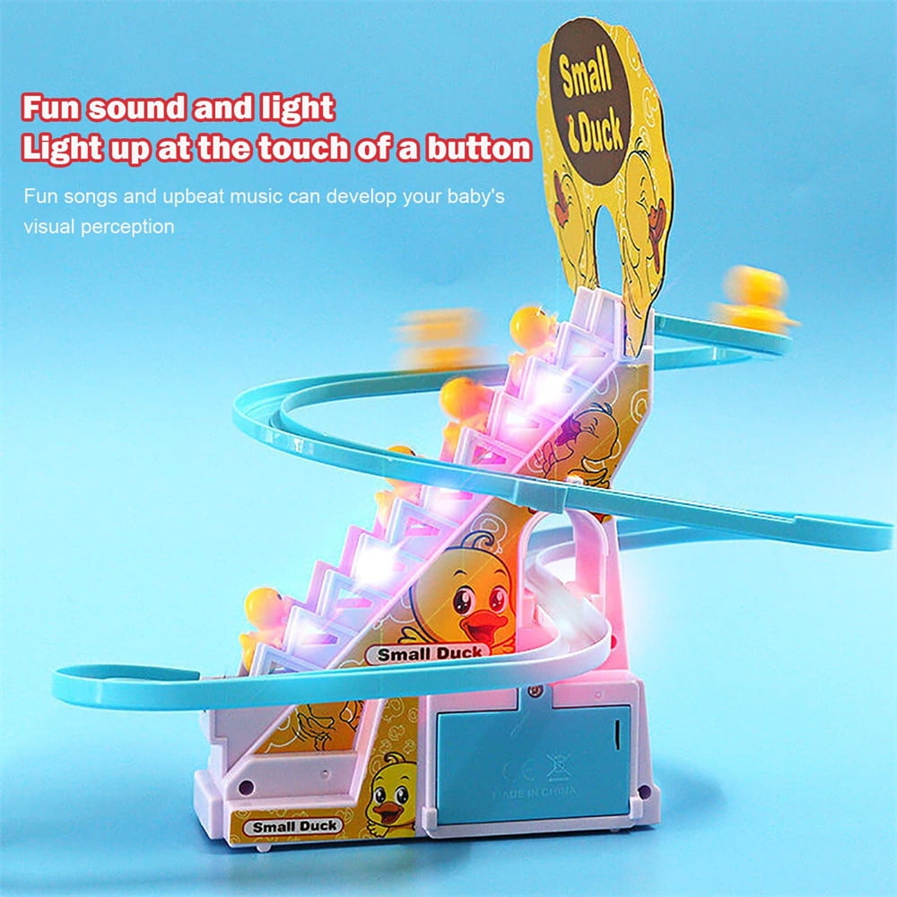 Battery Powered Duck Roller Coaster Toys Electric Duck Climbing Stairs ...