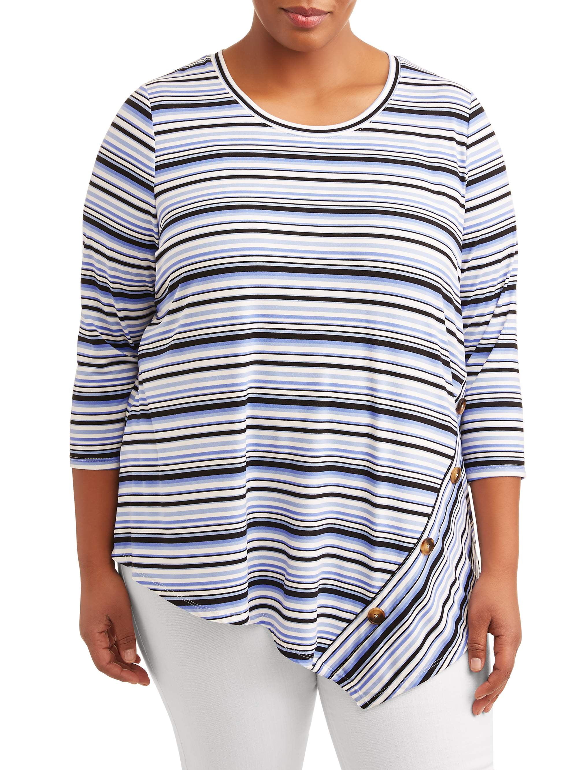 Como Blu - Women's Plus Size Asymmetric Stripe Top - Walmart.com ...