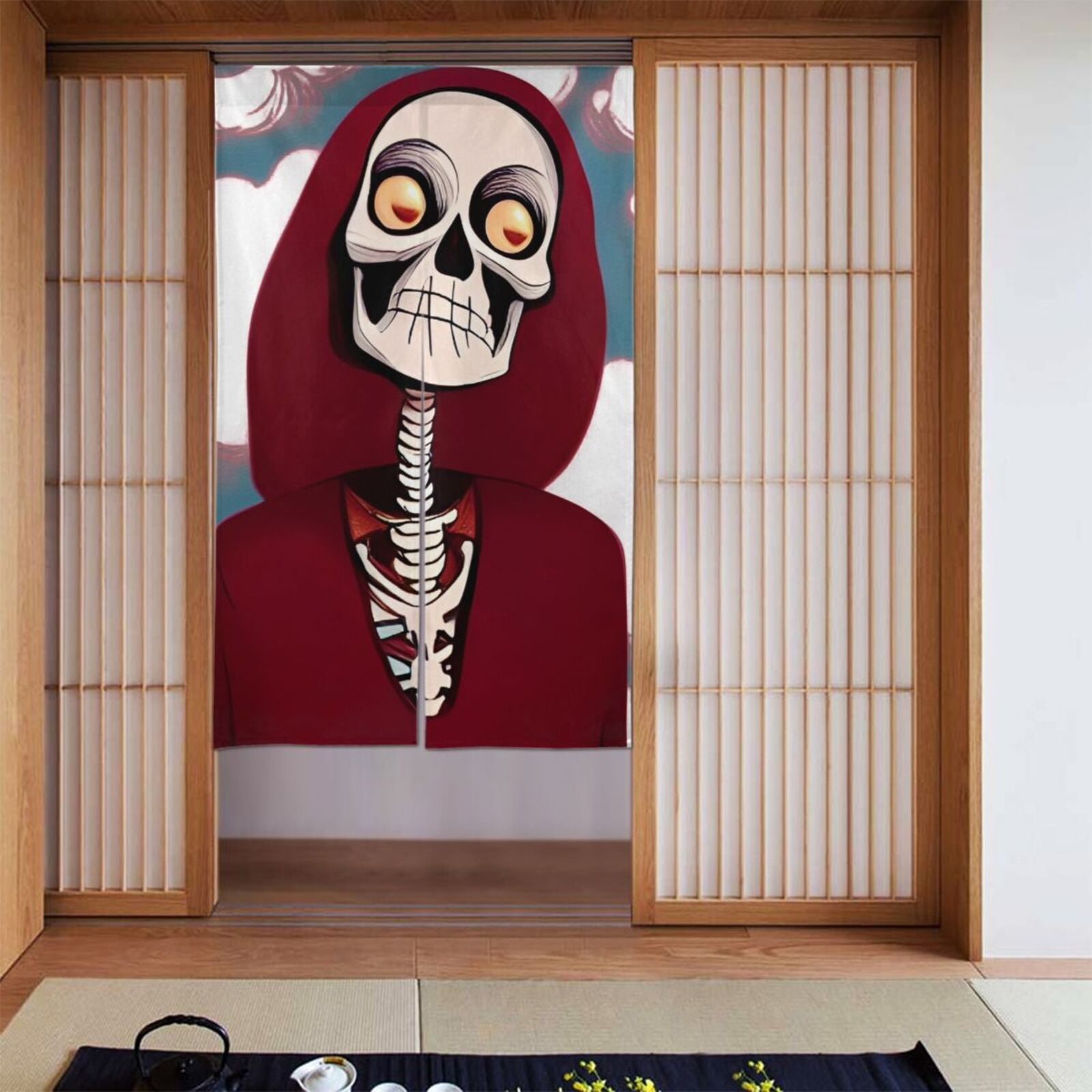 Doorway Drape Split Curtains, Cute Skeleton Grin Room Divider Privacy ...