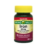 Spring Valley Iron Tablets Dietary Supplement Value Size, 65 mg, 200 ...
