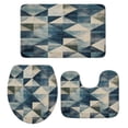 Abstract Line Bathroom Rugs Set Beige Blue Shaped Color Block Non Slip ...