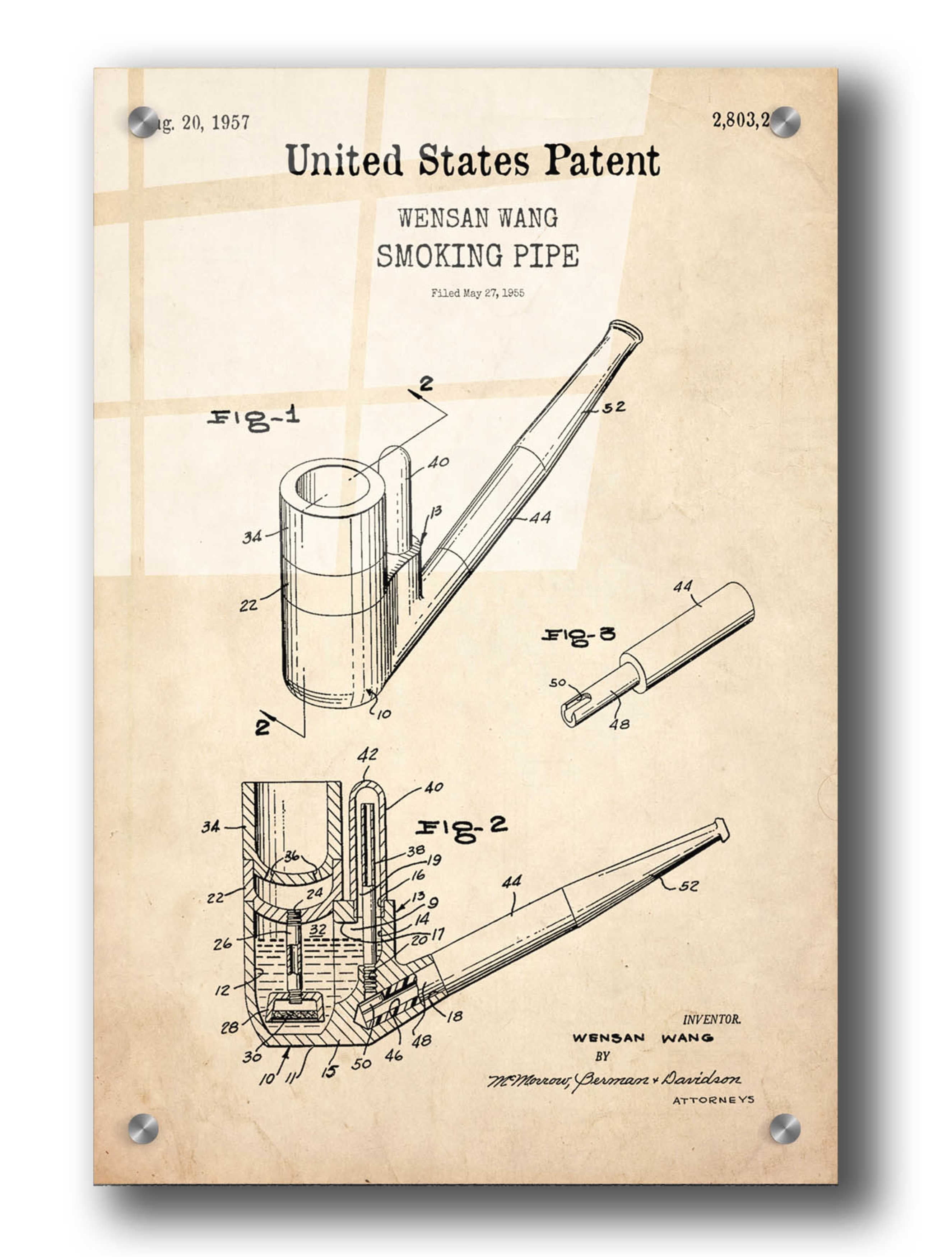 Epic Art 'Smoking Pipe Blueprint Patent Parchment,' Acrylic Glass Wall ...
