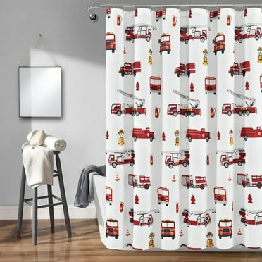 Lush Decor Fire Truck Shower Curtain Red/White Single 72X72 - Walmart.com