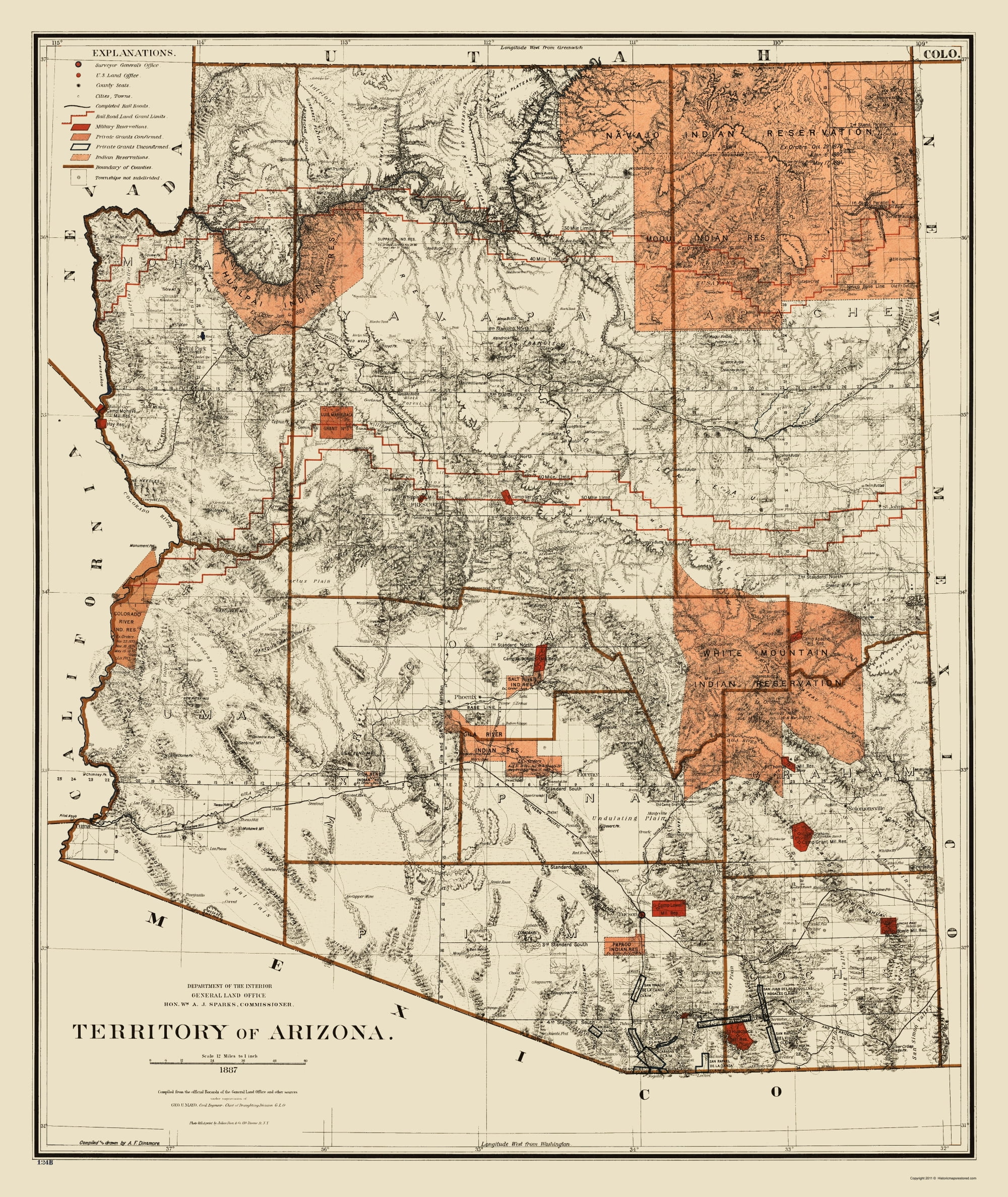 Arizona Territory - GLO 1887 - 23.00 x 27.31 - Glossy Satin Paper ...