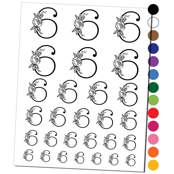 Rose Typewriter Font Number 6 Six Water Resistant Temporary Tattoo Set ...