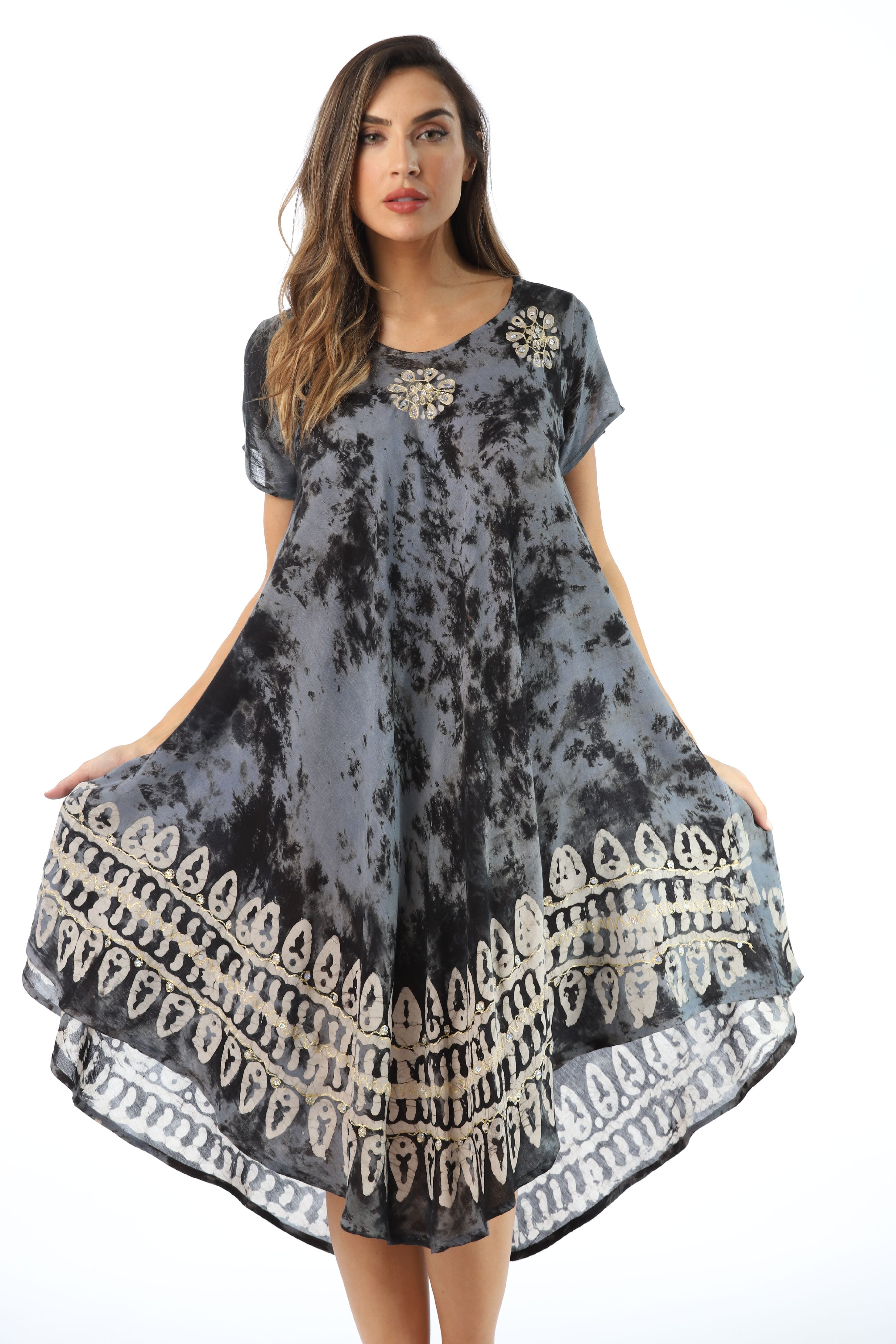 Riviera Sun Batik Tie Dye Summer Dress Beach Cover Up (Black / White ...