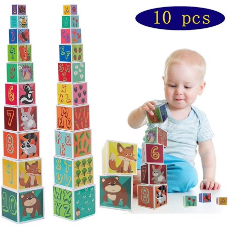 Cardboard Nesting and Stacking Blocks Set 10 Pcs of Blocks with Animal ...