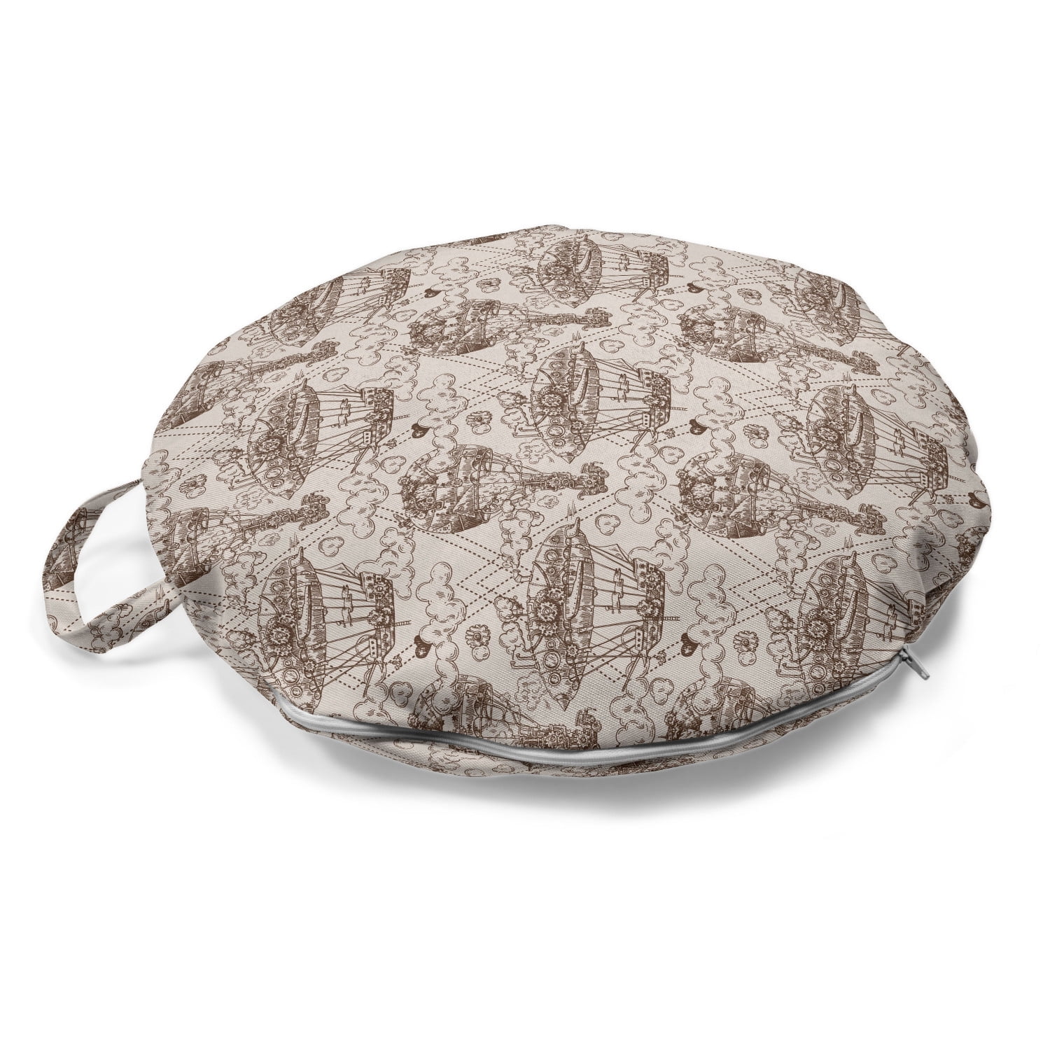 Aviation Round Floor Cushion with Handle, Nostalgic Aircraft Zeppelin ...