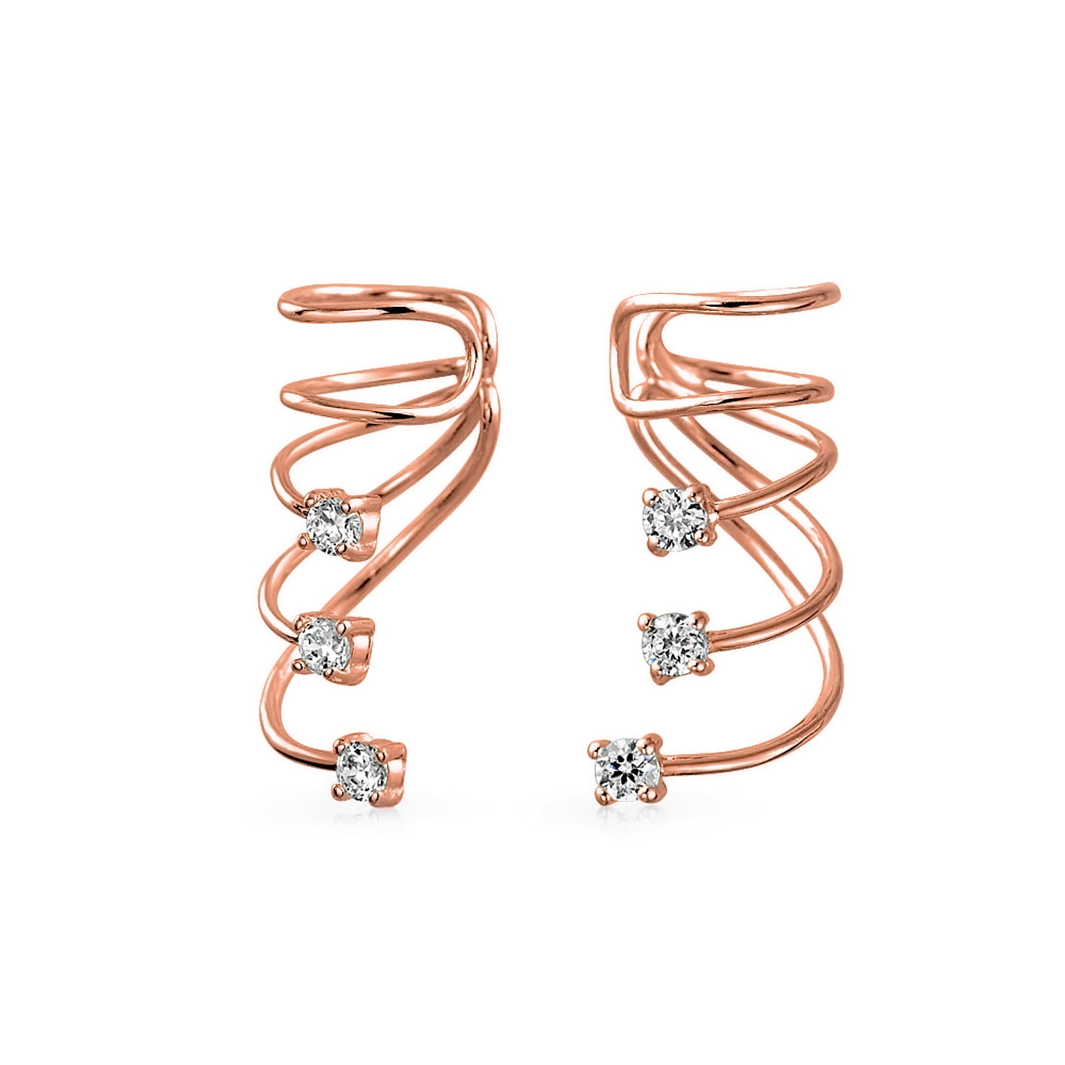 Bling Jewelry Minimalist Triple Spiral Cz Wire Cartilage Ear Cuff