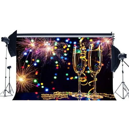 XDDJA Polyester Fabric 7x5ft Fireworks Backdrop Champagne Cheers Golden ...