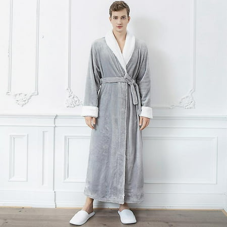 Women Men Winter Plus Size Flannel Robe Extra Long Hooded Warm Bathrobe ...