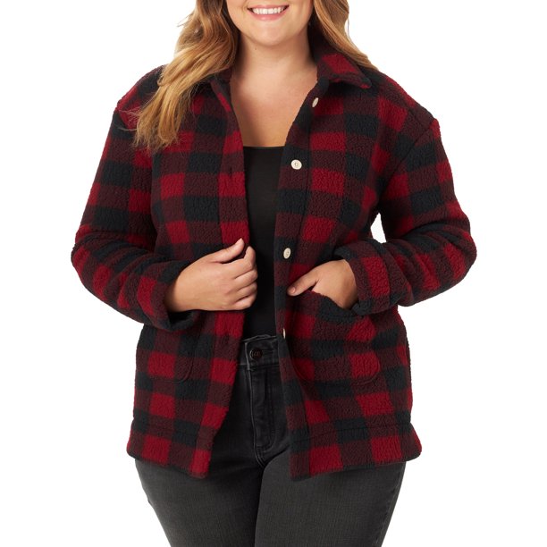 Lee Women's Fleece Button Down Long Sleeve Chore Jacket - Plus ...