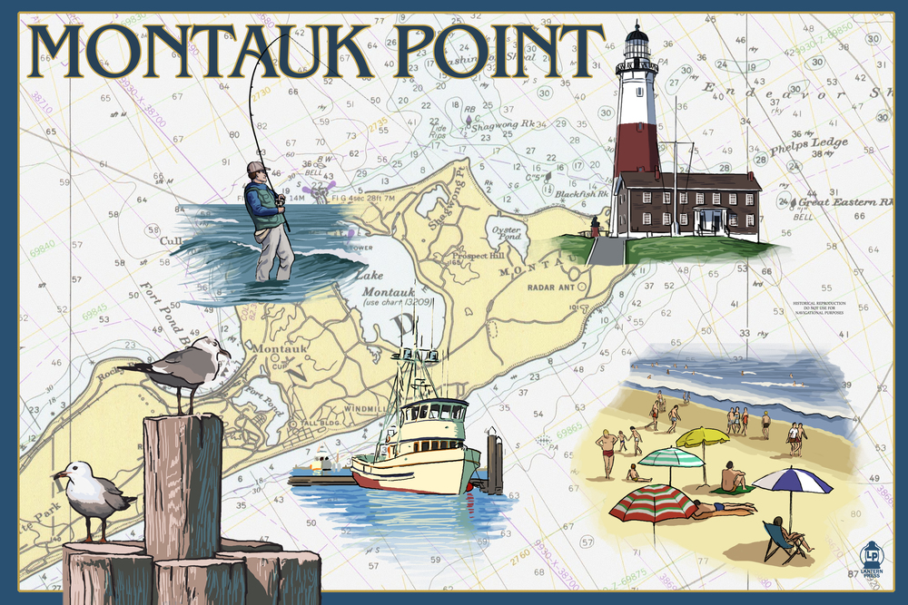 Montauk Point, Nautical Chart (36x54 Giclee Gallery Art Print, Vivid ...