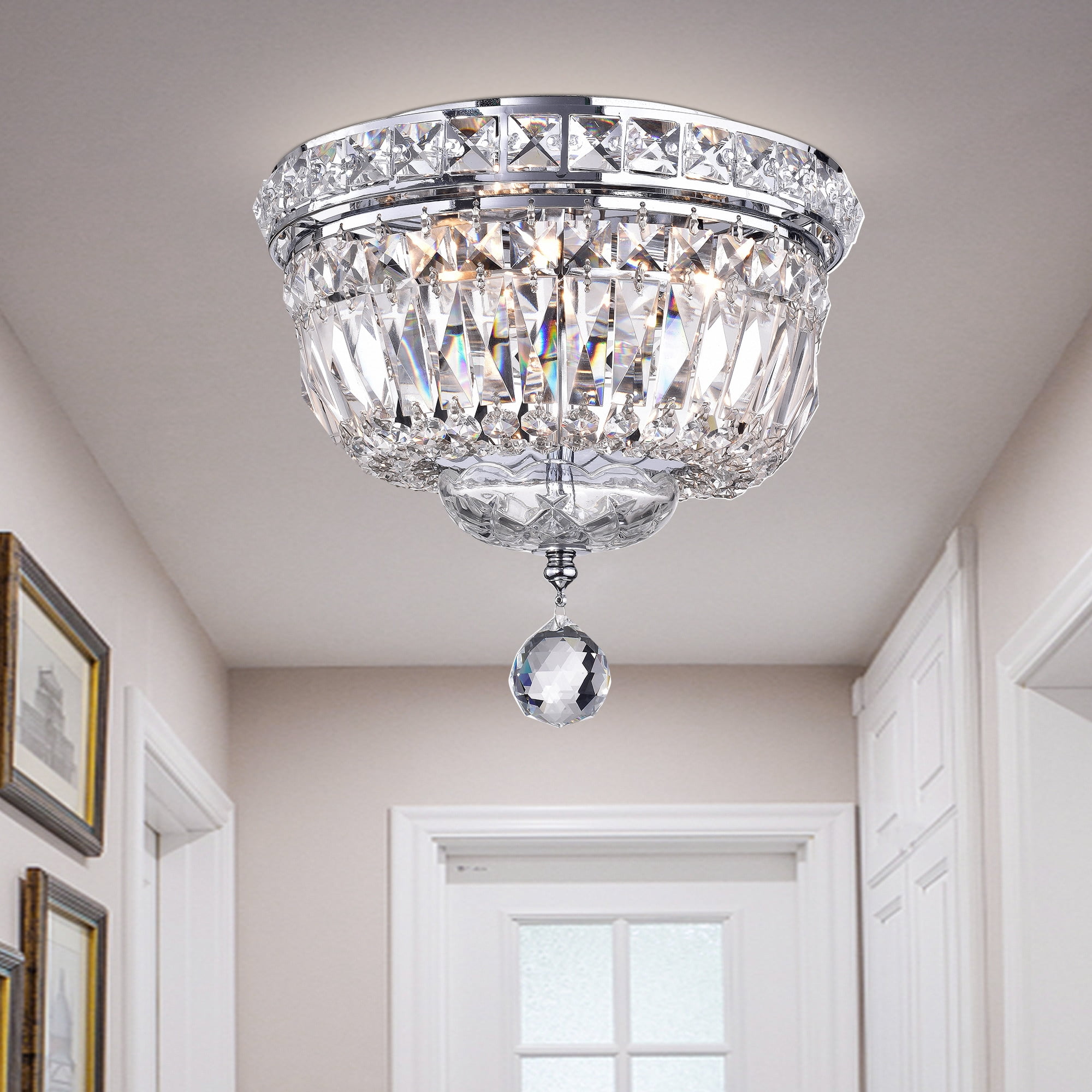 Sedguwa Clear Chrome and Crystal Basket Ceiling Lamp - Walmart.com