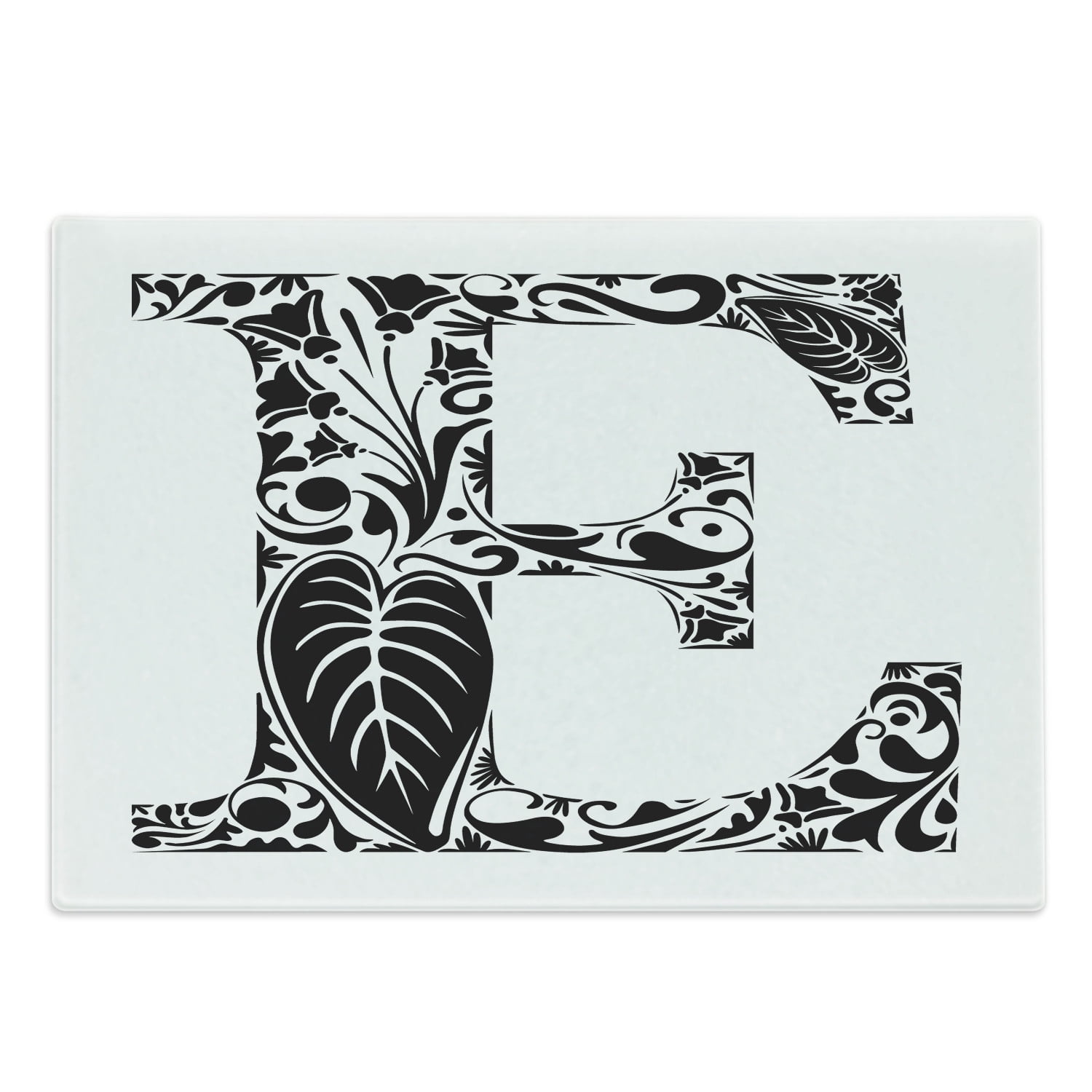 Letter E Cutting Board, Floral Swirls and Curls Big Leaf Blooming ...