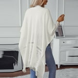 Jgppe Women's Knit Shawl Wraps Tassel Open Front Capes Solid Color ...