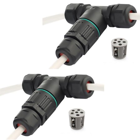 QualitChoice 2 Set IP68 Waterproof Cable Connector T Shape 5 Pin Cable ...
