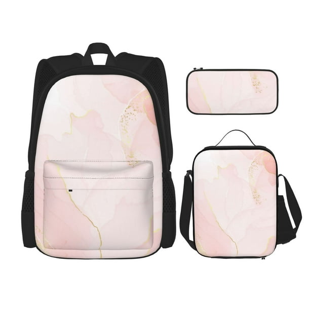 Fotbe Pink Marble Set Escolar 3 en 1 para Niños - Mochila Duradera con Lonchera Aislante y ...