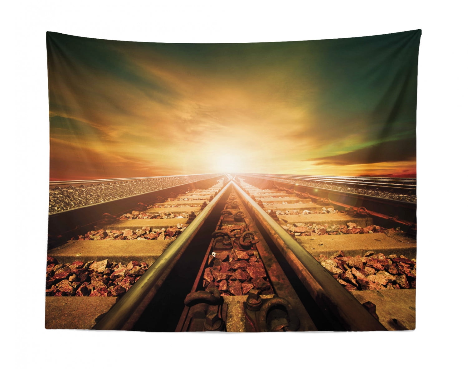 Train Tapestry, Monochromatic Woodcut Illustration of Railroad ...