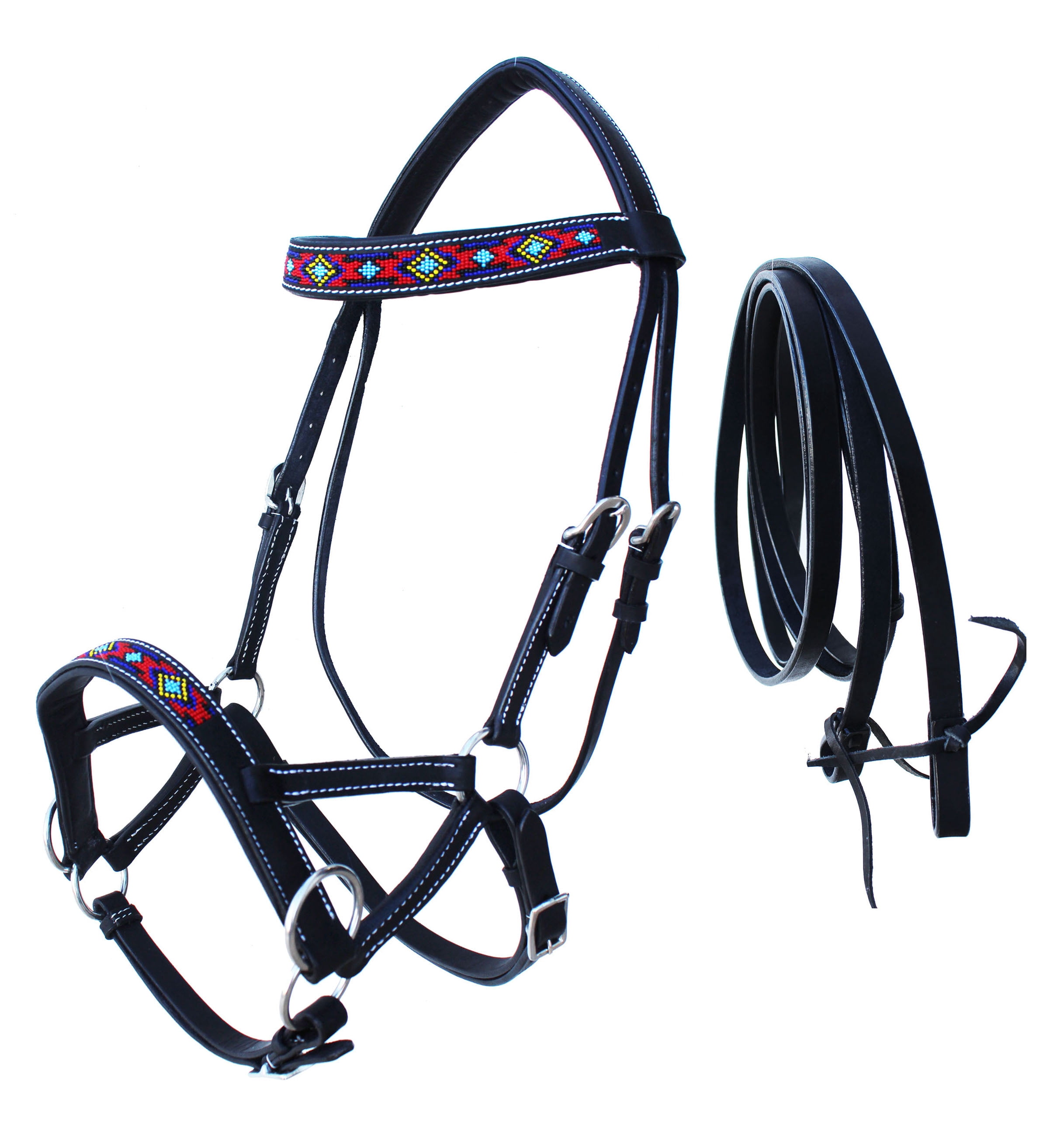 Beaded Leather Bridle Western Leather Bitless Sidepull Bridle - Beaded ...