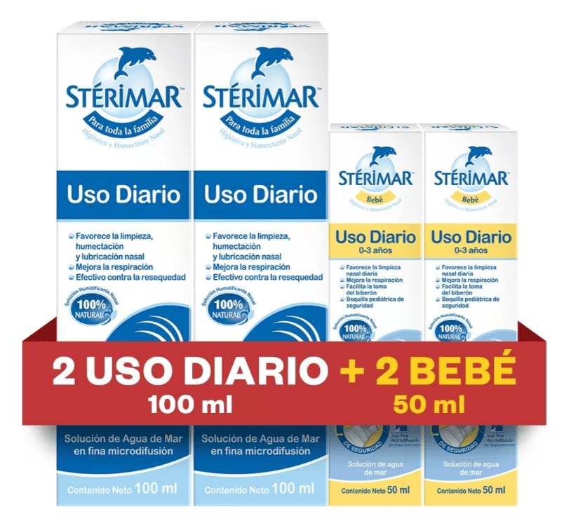 STERIMAR HUMECTANTE USO DIARIO 100 ML + HUMECTANTE BEBE 50ML PACK 4 | Bodega Aurrera en línea