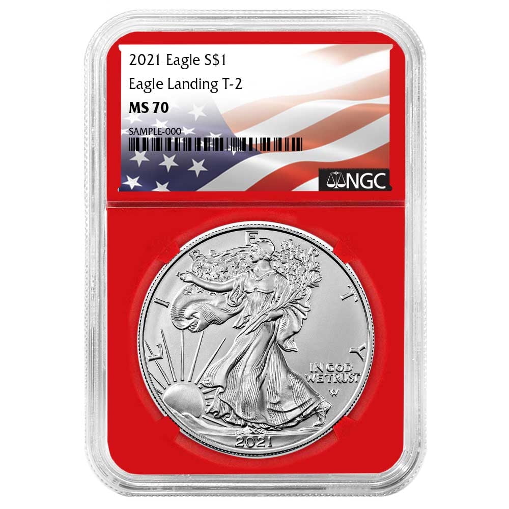 2021 $1 1-oz T-2 American Silver Eagle NGC MS70 Flag Label Red Core ...