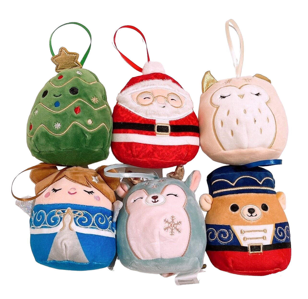 Set of 6 SQUISHMALLOWS Ornaments Santa Christmas Tree Angel Nutcraker ...