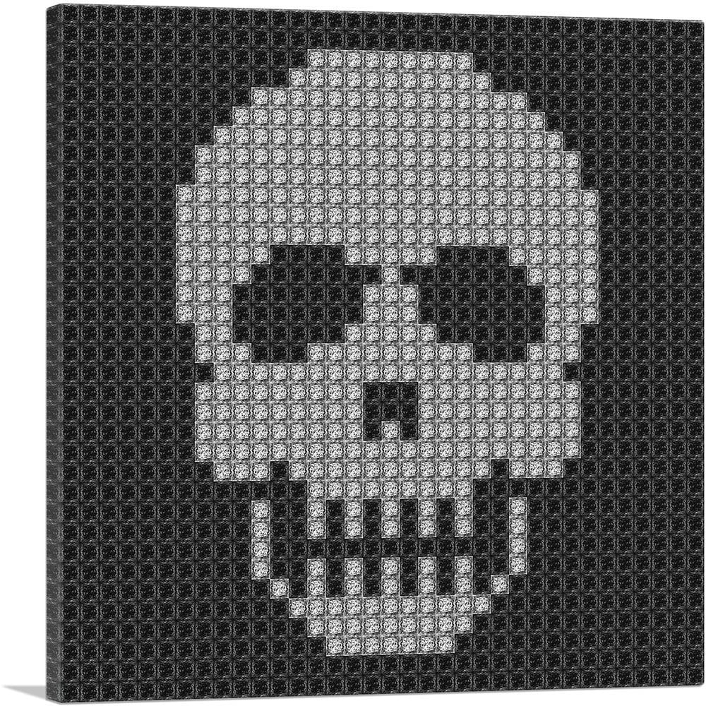 ARTCANVAS Human Skull Emoticon Bones Death Jewel Pixel Canvas Art Print ...