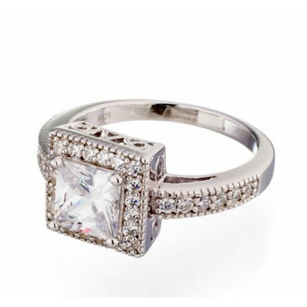 Antique Inspired Princess Cut Bezel Set Cubic Zirconia Engagement Ring - Walmart.com