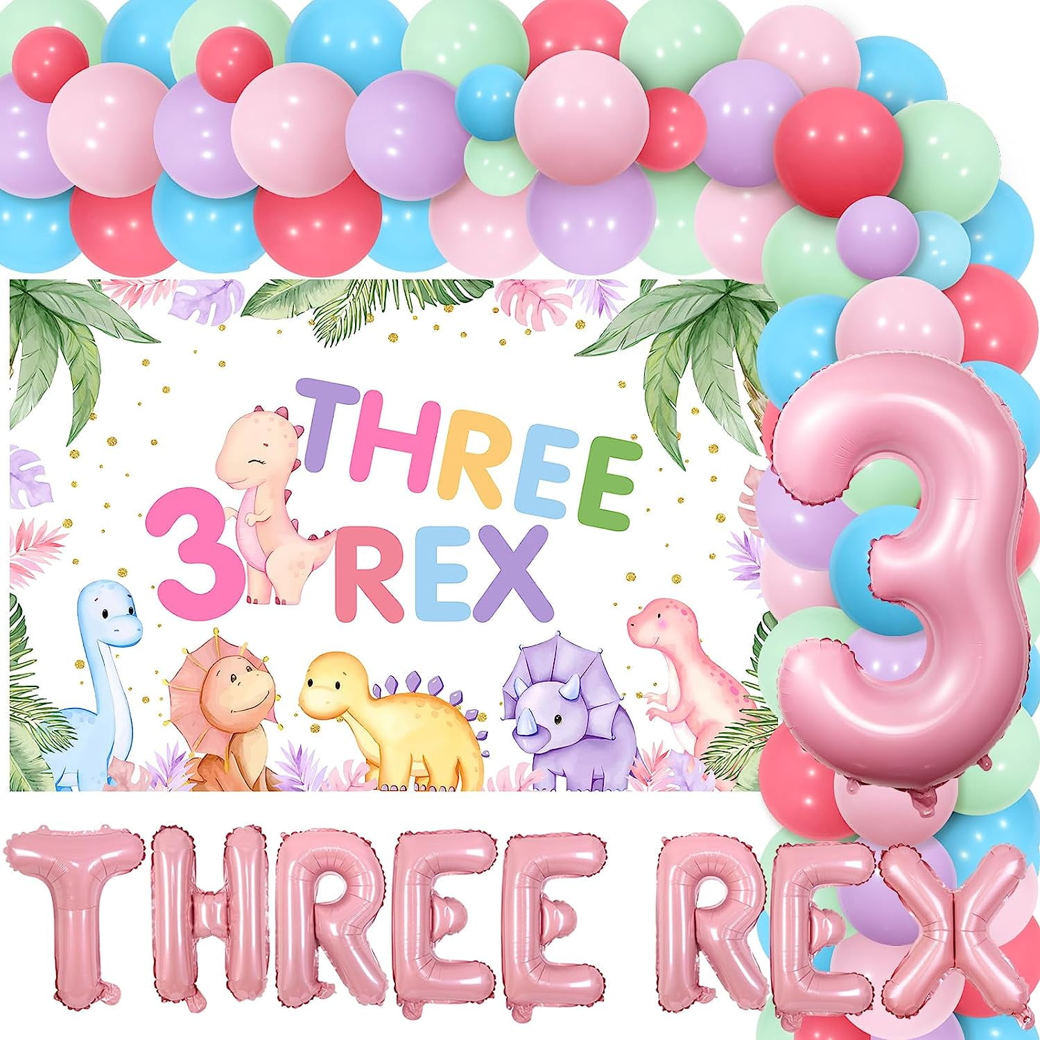 Dinosaur 3rd Birthday Decorations Girl, Three Rex Birthday Party ...
