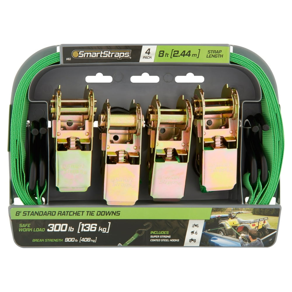 SmartStraps 8' Standard Ratchet Tie Downs, 4 pack - Walmart.com ...