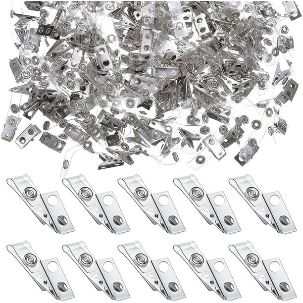 200 Pieces Metal Badge Clips Double Hole Metal Badge Clips with Clear ...