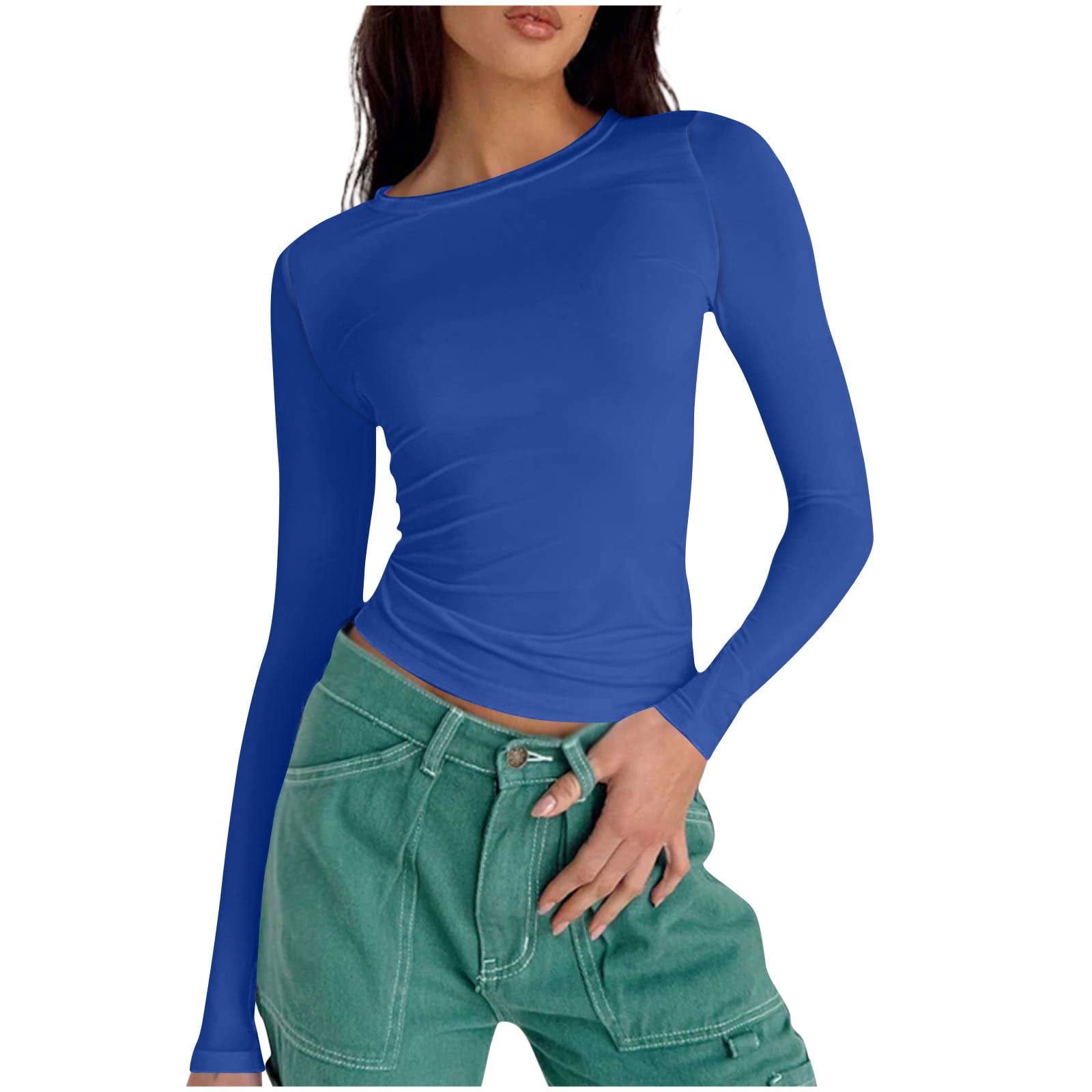 Click here for Amzcrzy Womens Long Sleeve Round Neck Crop Top Tee... prices